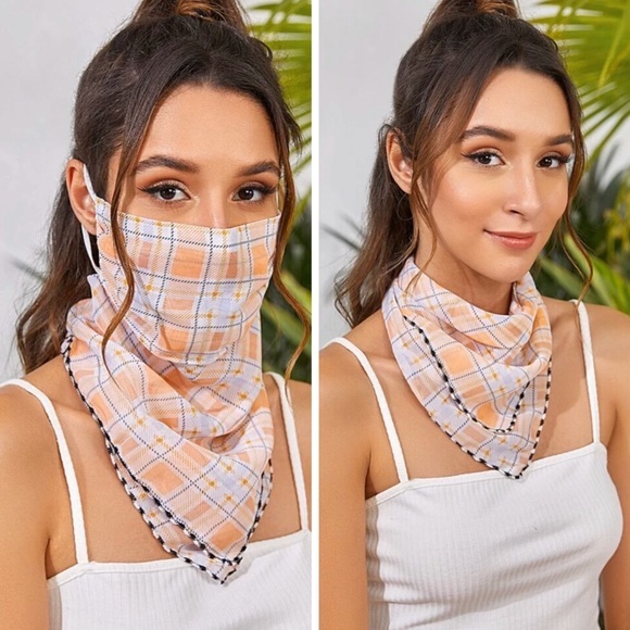 Accessories | Last 4 Orange Plaid Scarf Face Mask | Poshmark